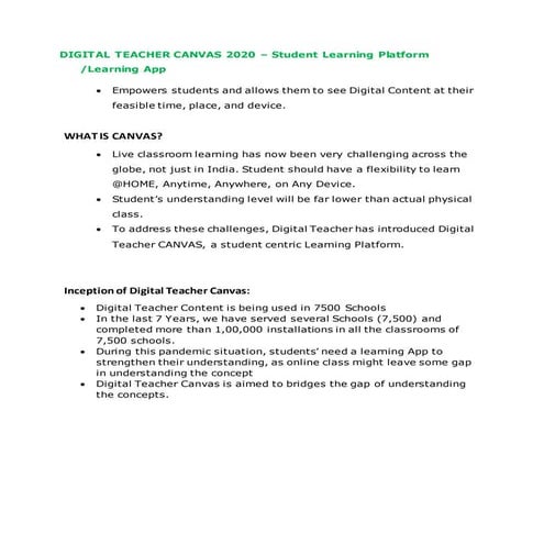Online learning Platform / Digital Teacher Canvas | DOCX