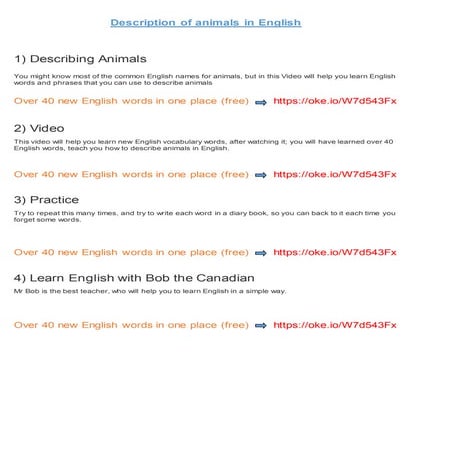 Description of animals in English | PDF