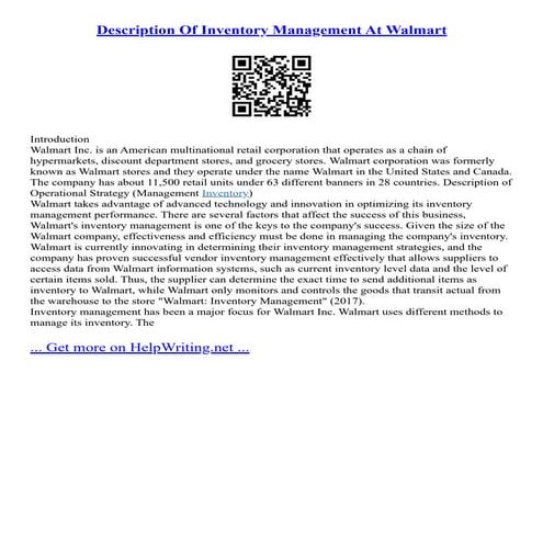Description Of Inventory Management At Walmart | PDF