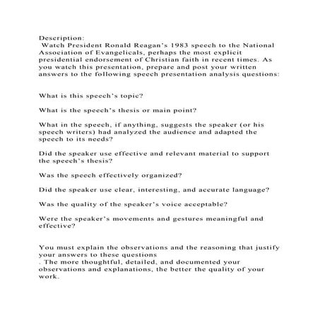 Description Watch President Ronald Reagan’s 1983 speech to the Na.docx