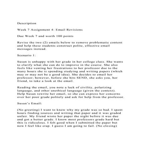 Descriptionweek 7 Assignment 4 Email Revisionsdue Week Docx