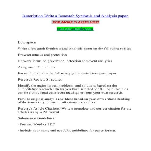 Description write a research synthesis and analysis paper ...