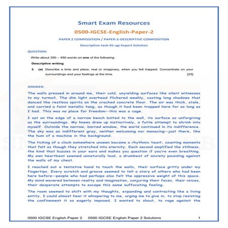 IGCSE English Paper 2 / 0500/ First Language /descriptive-task-01-A ...