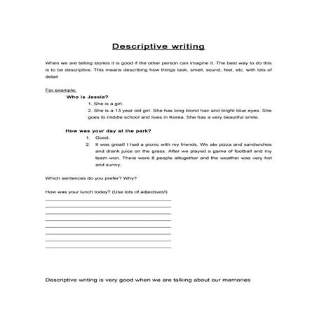 Descriptive writing, writing a story | DOC