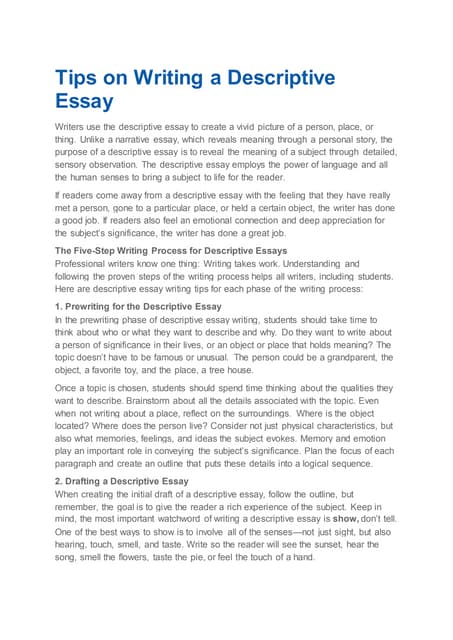 Descriptive writing Essay | PDF