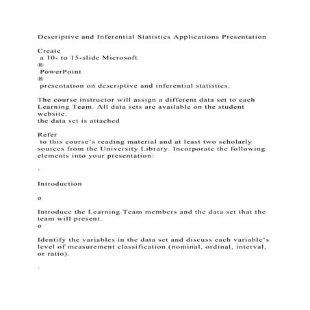 Descriptive and Inferential Statistics Applications Presentation.docx