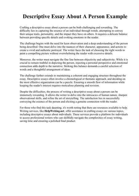 Descriptive Essay Examples About A Person | PDF