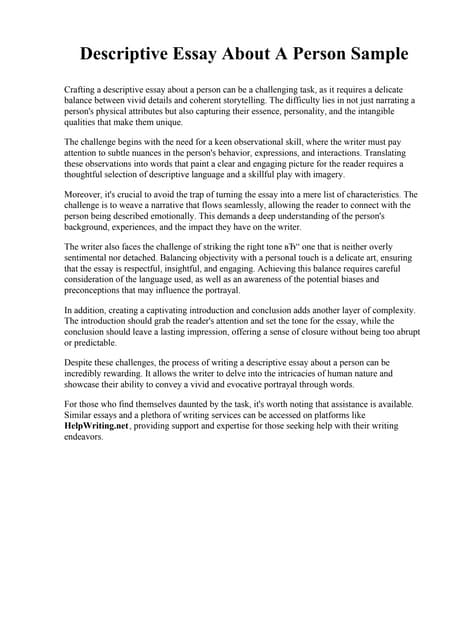 Descriptive Essay Examples About A Person | PDF