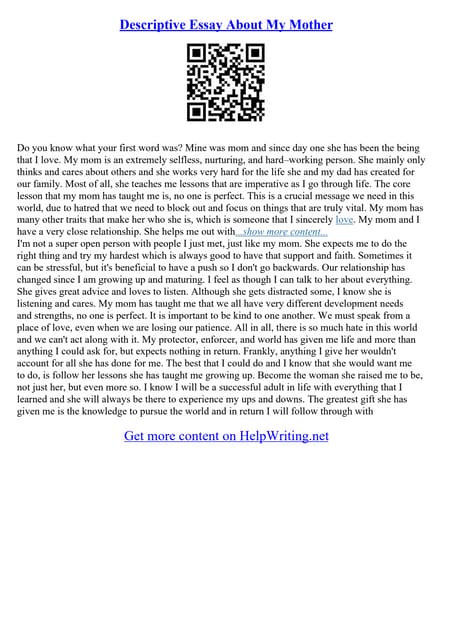 Essay About My Mother | PDF | Parenting Children Aged 4-11 | Parenting