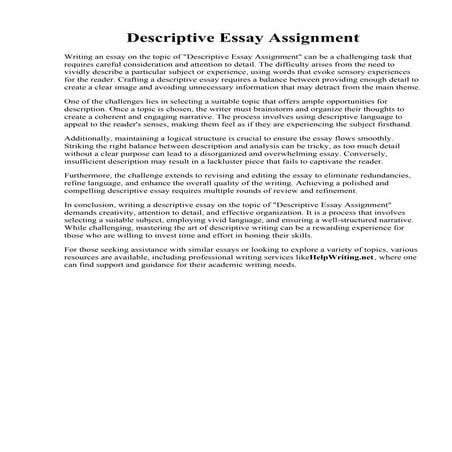 Descriptive Essay Assignment Pdf