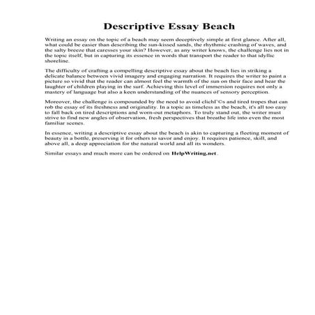 Descriptive Essay Beach. Answered descriptive essay on my first visit ...