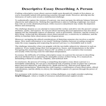 Descriptive Essay Describing A Person | PDF