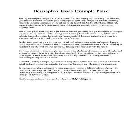 Descriptive Essay Example Place. Freed-Hardeman University | PDF