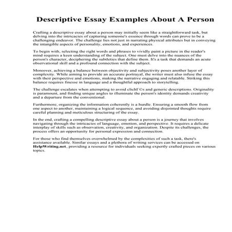 Descriptive Essay Examples About A Person | PDF