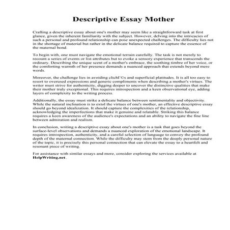 Descriptive Essay My Mother. Academy for Nursing and Health Occupations ...