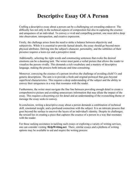 Descriptive Essay Examples About A Person | PDF