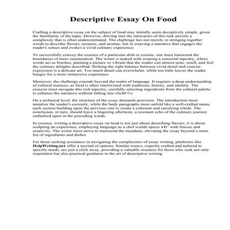 Descriptive Essay On Food. Williamsburg Technical College | PDF