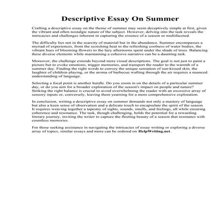 Descriptive Essay On Summer. Free descriptive essay on the beach Essays ...