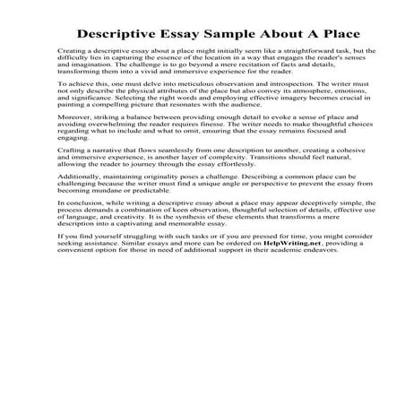 Descriptive Essay Sample About A Place | PDF
