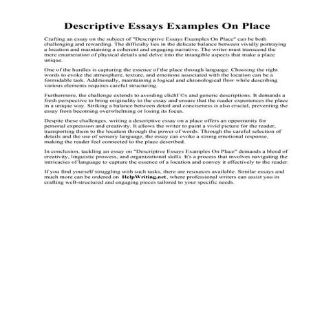 Descriptive Essays Examples On Place. Descriptive essay | PDF