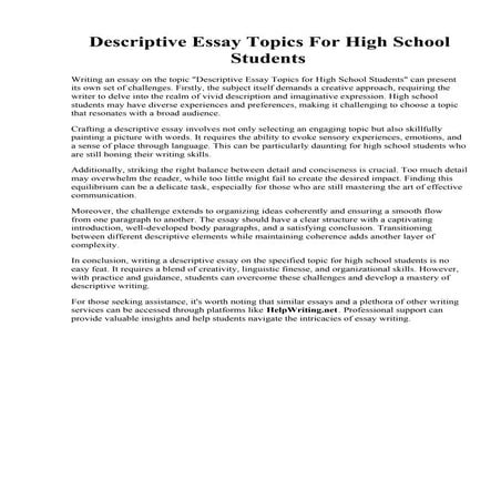 Descriptive Essay Topics For High School Students | PDF