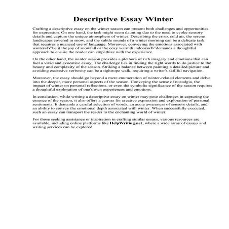Descriptive Essay Winter. Winter Season Essay Writing A short essay on ...