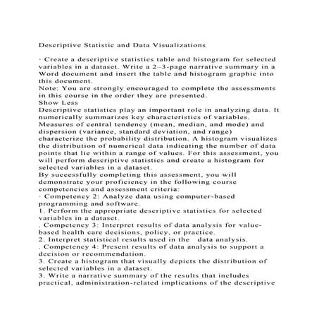 Descriptive Statistic and Data Visualizations· Create a descri.docx