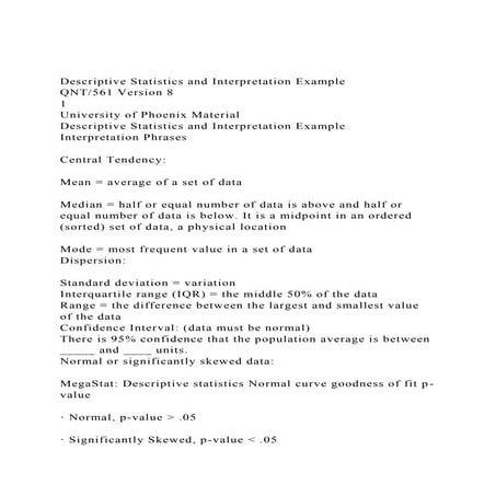 Descriptive Statistics and Interpretation ExampleQNT561 Versi.docx