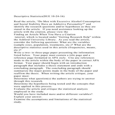 Descriptive Statistics(DUE 10-24-16)Read the article, Do Men .docx