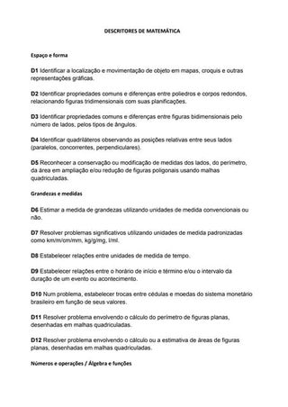 Descritores de matematica do 5º ao 3º ano do ensino médio | PDF