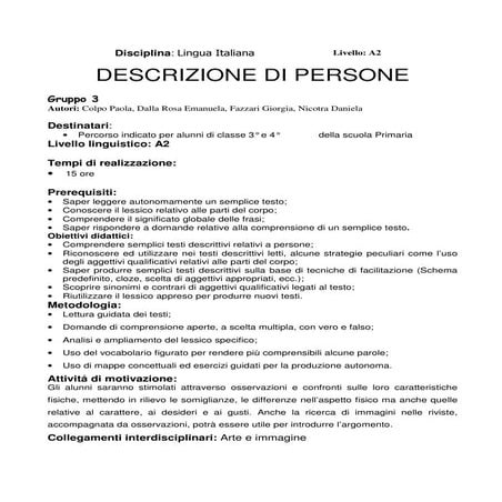 Descrizione delle persone a2 italiano | PDF