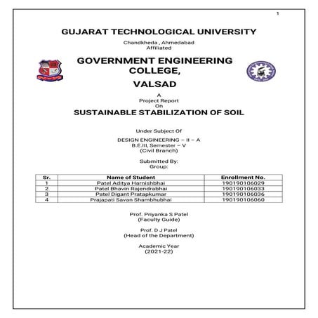 GTU Design Engineering Report on Sustainable Soil Stabilization | PDF