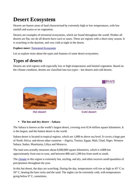 DESERT ECOSYSTEM AND ITS CHARACTERISTICS AND TYPES | PPTX