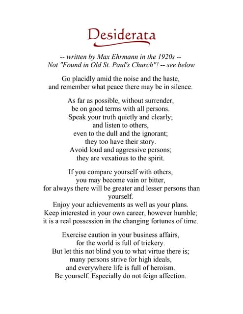 Desiderata (salin sa Tagalog ni Alvin T. Claridades) | PDF