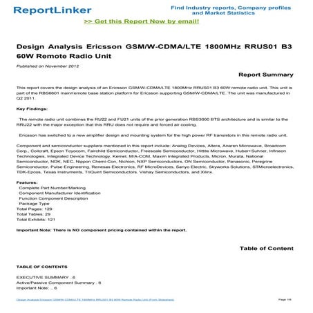 Design Analysis Ericsson GSM/W-CDMA/LTE 1800MHz RRUS01 B3 60W Remote Radio Unit | PDF