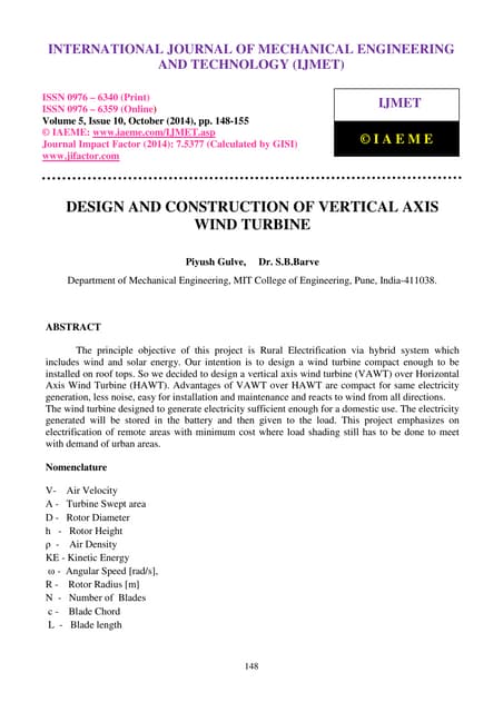Design Calculation of 1200W Horizontal Axis Wind Turbine Blade for Rural Applications | PDF