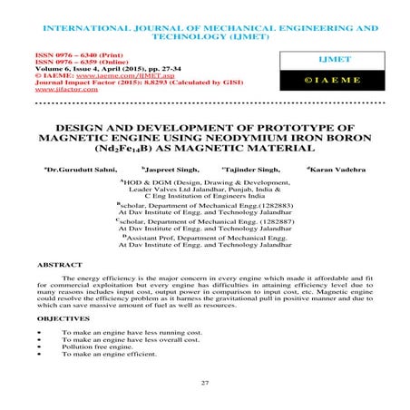 DESIGN AND DEVELOPMENT OF PROTOTYPE OF MAGNETIC ENGINE USING NEODYMIUM ...