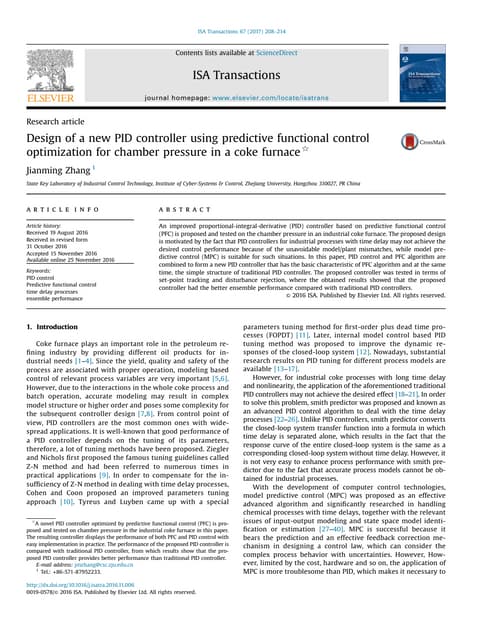 Design Of A New Pid Controller Using Predictive Functional Control Optimization For Chamber