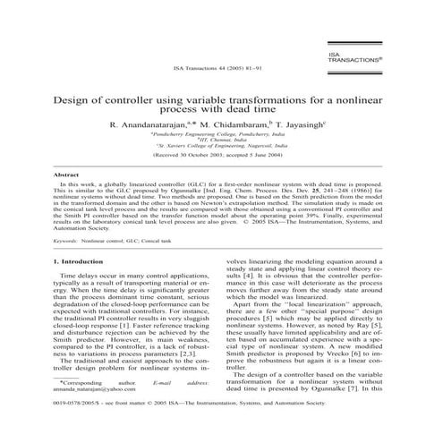 Design Of Controller Using Variable Transformations For A Nonlinear