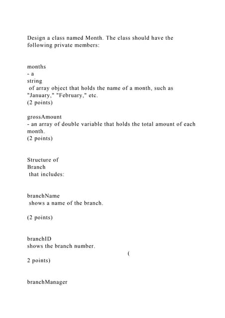 Design A Class Named Month The Class Should Have The Following Priv Pdf