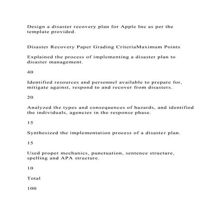 Design a disaster recovery plan for Apple Inc as per the template pr.docx