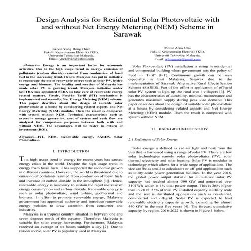 Design analysis for solar photovoltaic with and without nem | PDF