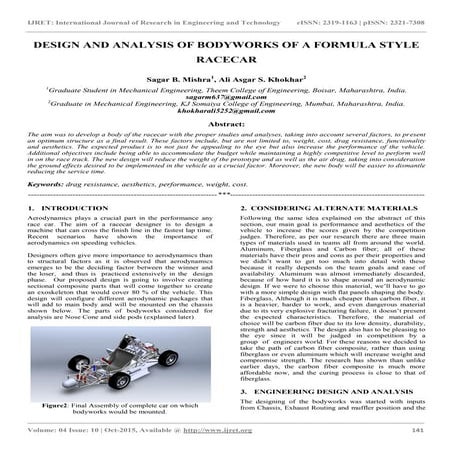 Design and analysis of bodyworks of a formula style racecar | PDF ...