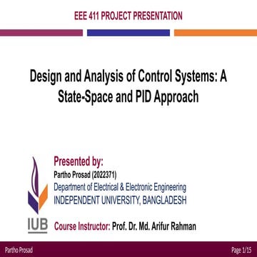 Design And Analysis Of Control Systems A State Space And Pid Approach Pptx