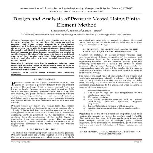 Design and Analysis of Pressure Vessel Using Finite Element Method | PDF | Physics | Science