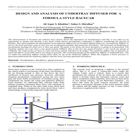 Design and analysis of undertray diffuser for a formula style racecar | PDF