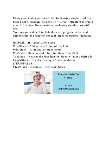 Design And Code Your Own Lifo Stack Using Single Liked List To Hold Docx
