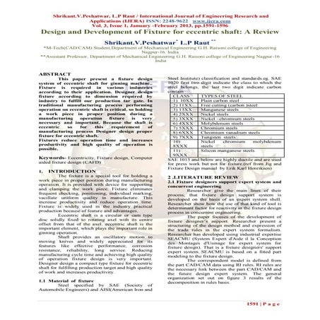 Design and development of fixture for eccentric shaft a review | PDF