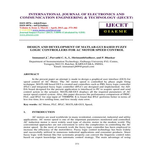 Design And Development Of Matlab Gui Based Fuzzy Logic Controllers For