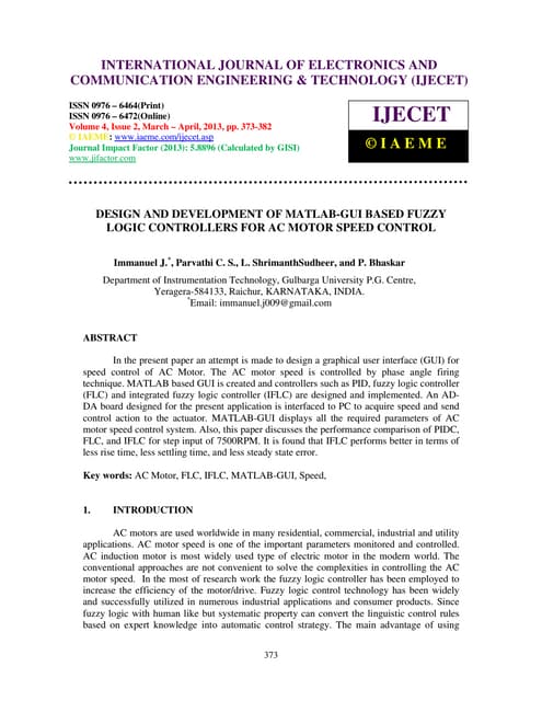 Design And Development Of Matlab Gui Based Fuzzy Logic Controllers For